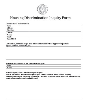 Fillable Online twc texas TWC Housing Discrimination Inquiry Form Fax ...