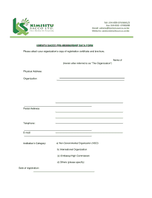 Fillable Online KIMISITU SACCO PRE-MEMBERSHIP DATA FORM Please ... Fax ...