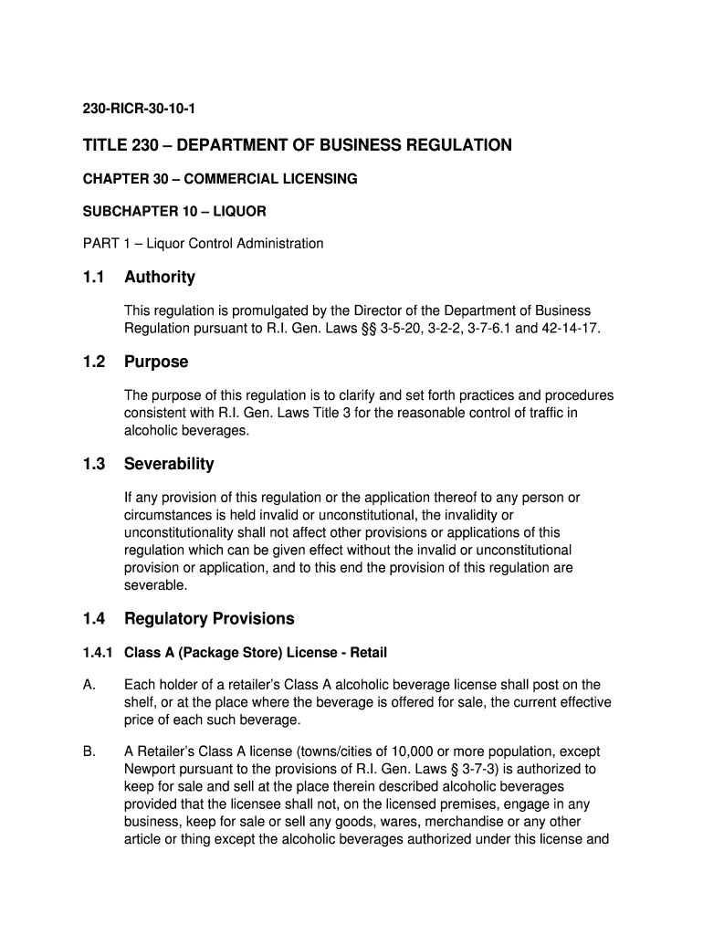 Fillable Online Rhode Island Department of Business Regulation: Rules ...