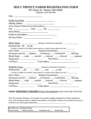 Fillable Online holy trinity parish registration form - Holy Trinity ...