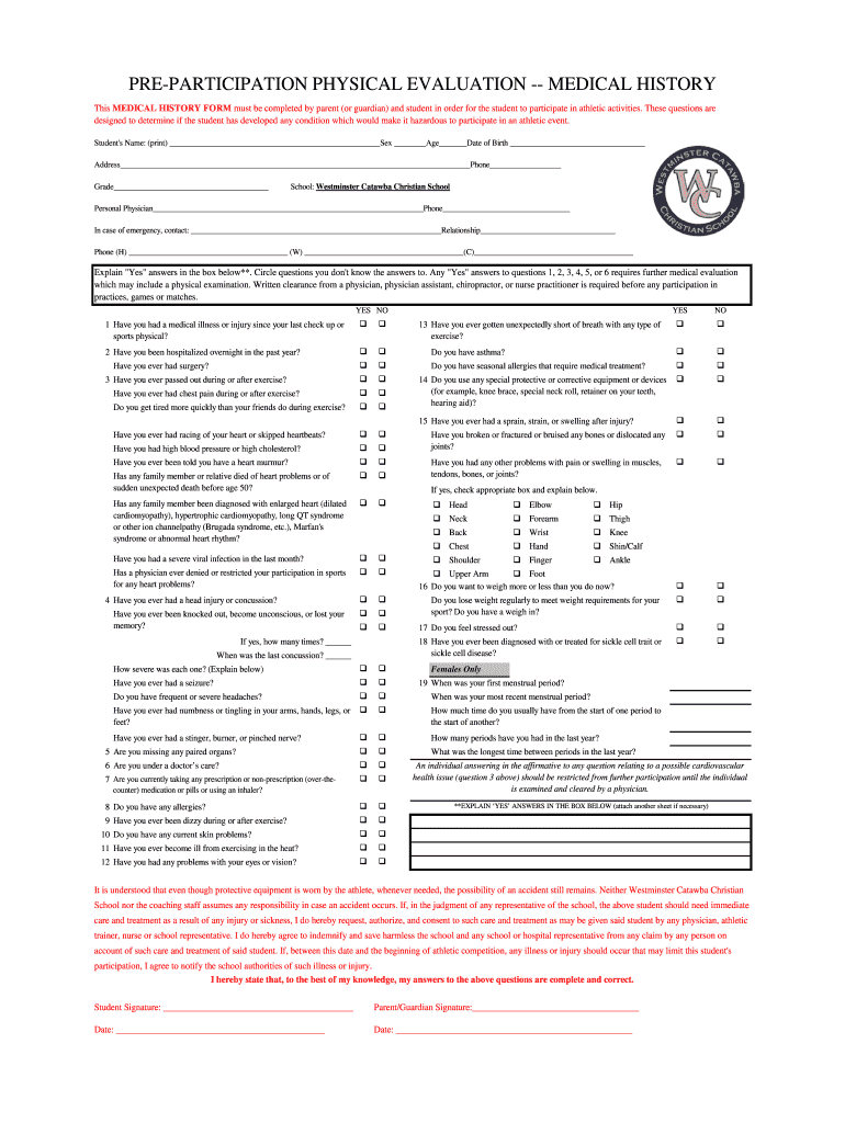 Fillable Online pre-participation physical evaluation form (ppe ...