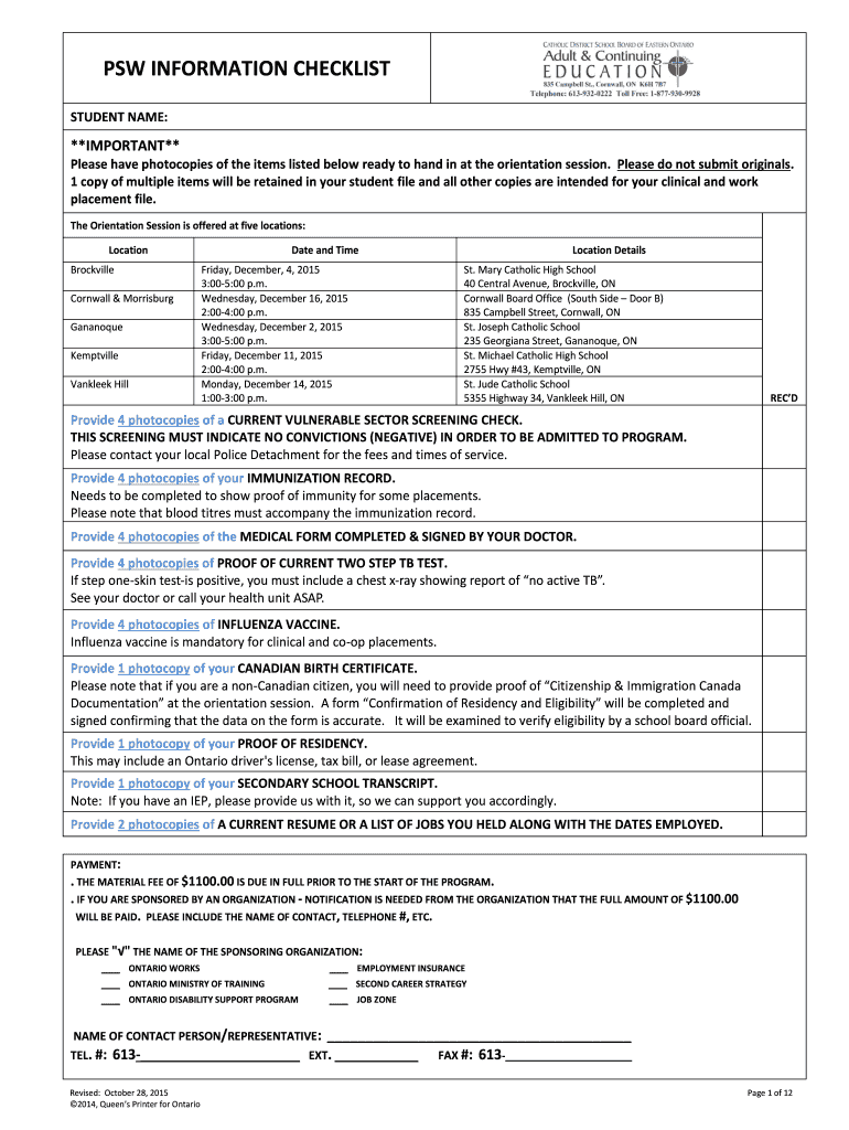 Psw Checklist - Fill Online, Printable, Fillable, Blank | pdfFiller