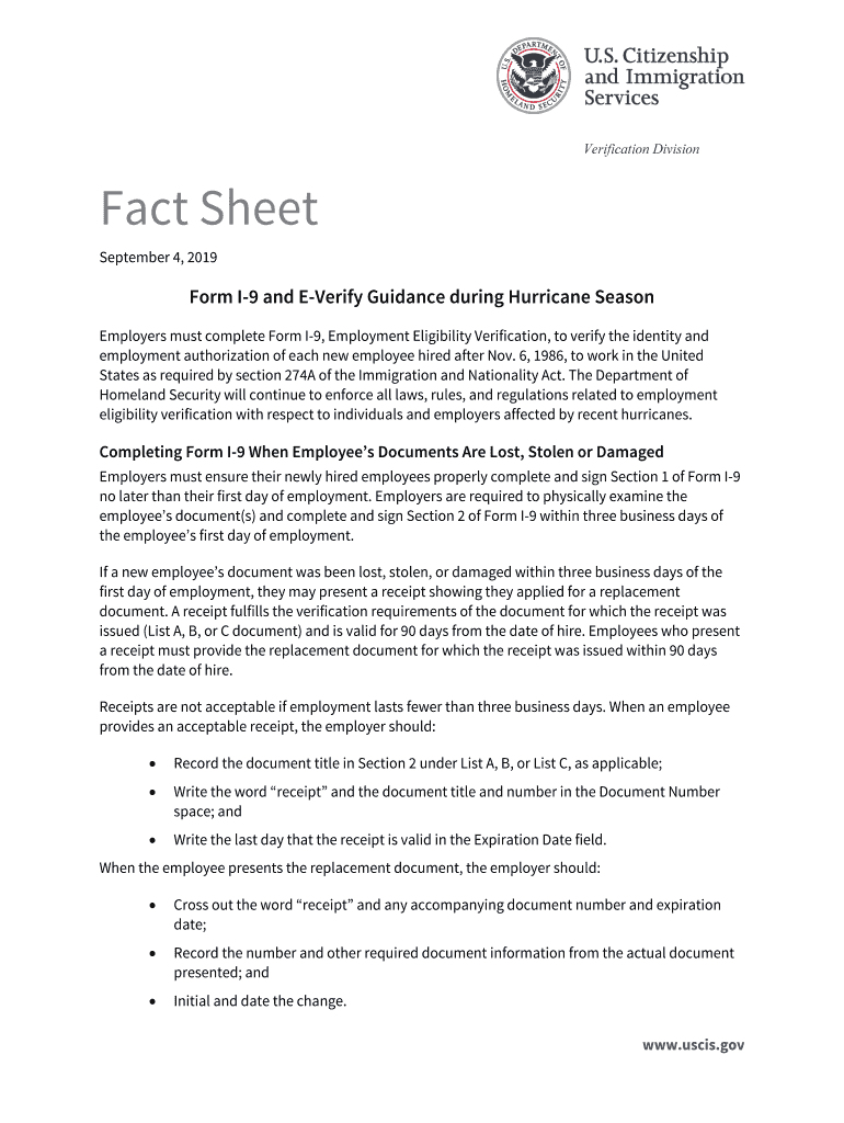 Fillable Online Fact Sheet Form I-9 and E-Verify Guidance for Those ...