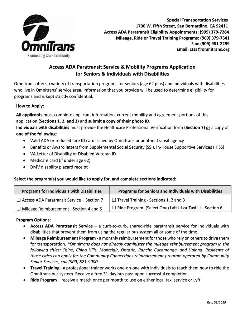 Fillable Online Access ADA Paratransit Service & Mobility ...