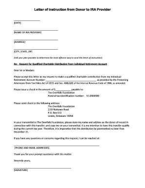 Fillable Online Sample Letter of Instruction from Donor to IRA Provider ...