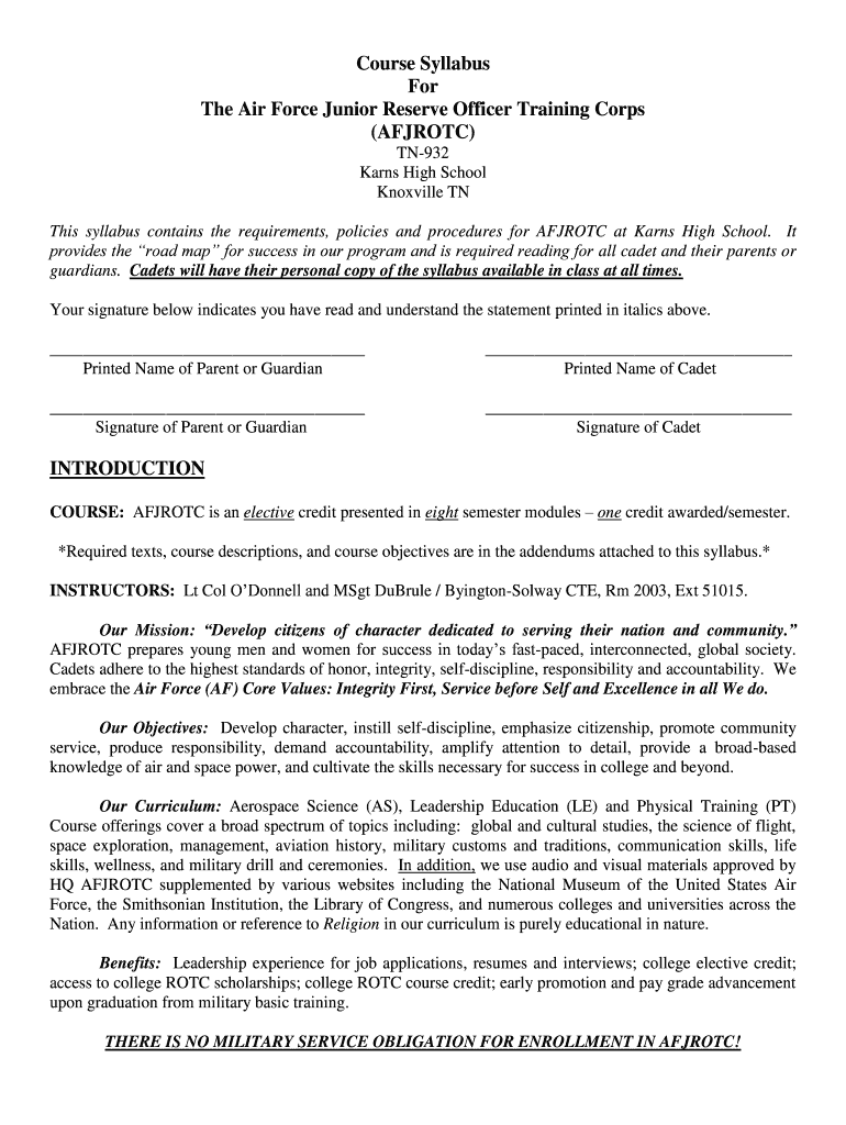 Fillable Online The Air Force Junior Reserve Officer Training Corps Fax ...
