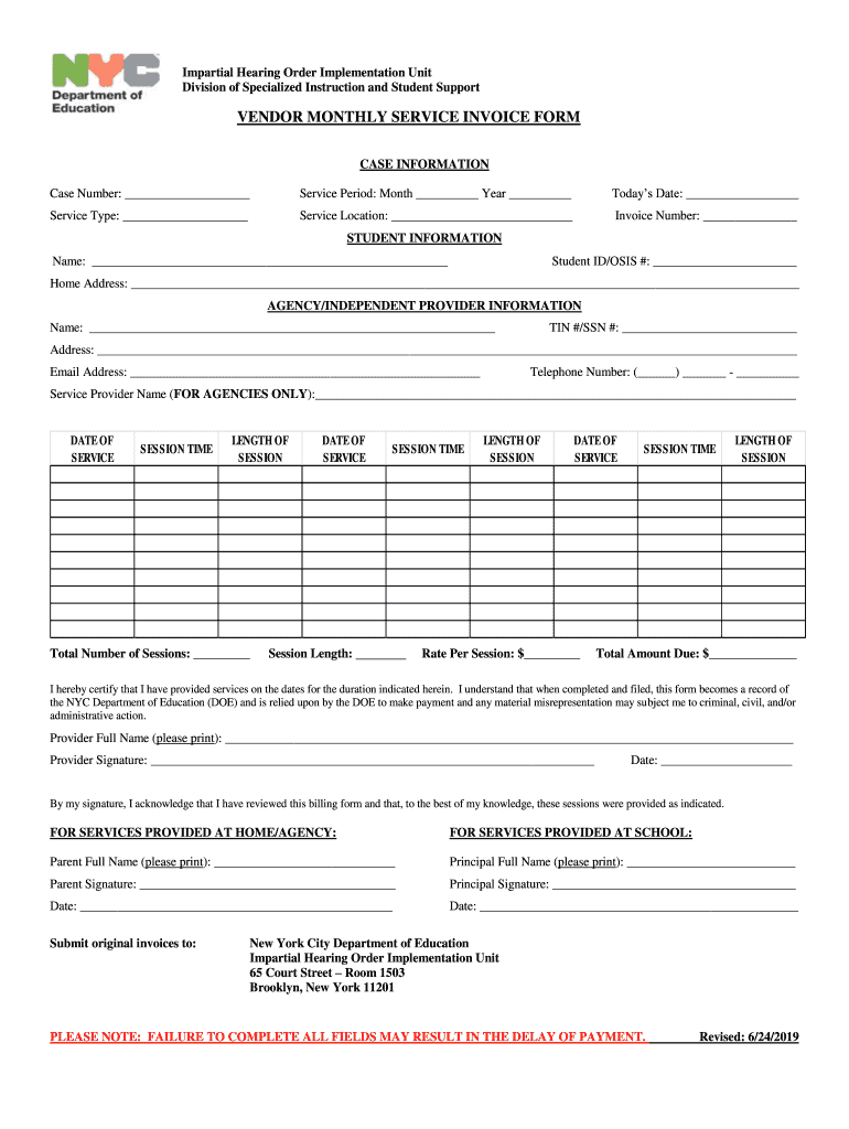 Fillable Online vendor monthly service invoice form - InfoHub Fax Email ...