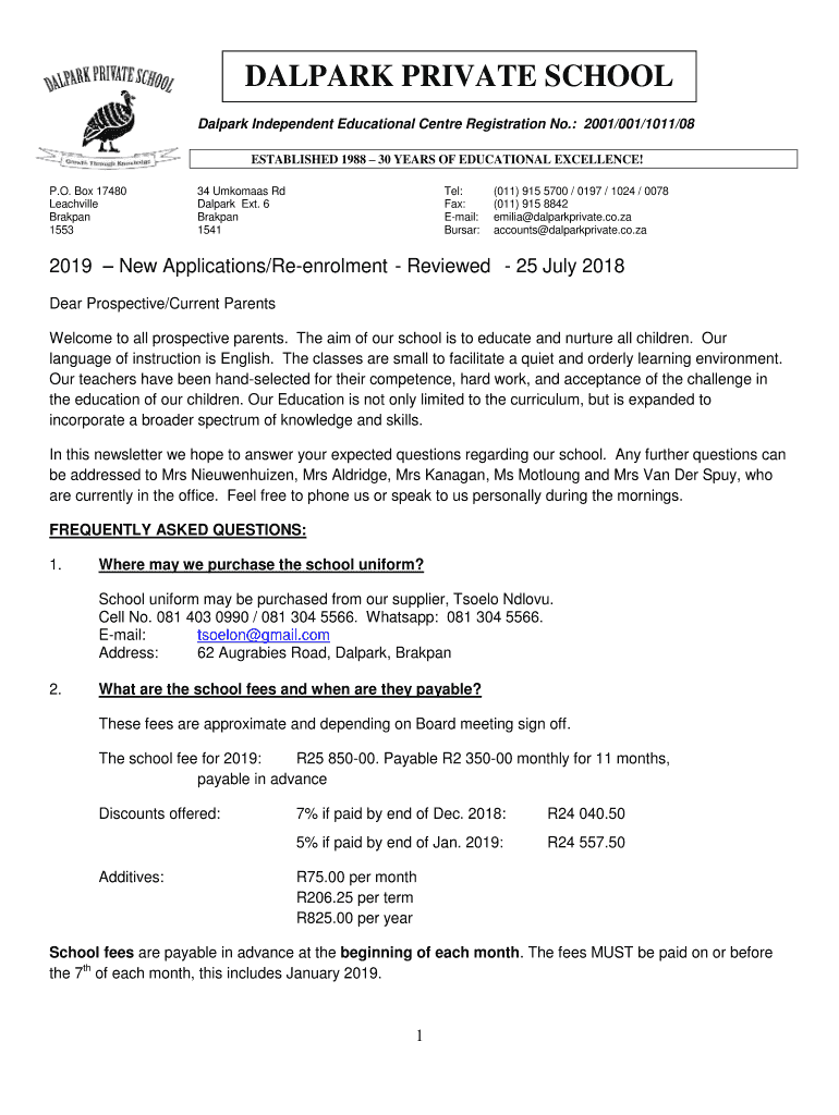 Dalpark Private School Fees - Fill Online, Printable, Fillable, Blank ...