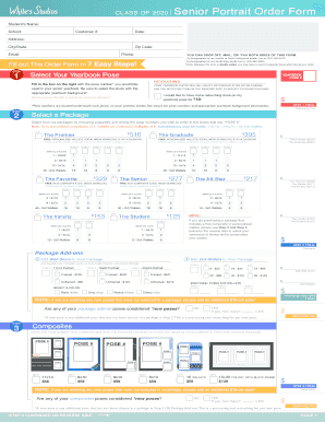 Fillable Online CLASS OF 2020 Senior Portrait Order Form - White's ...