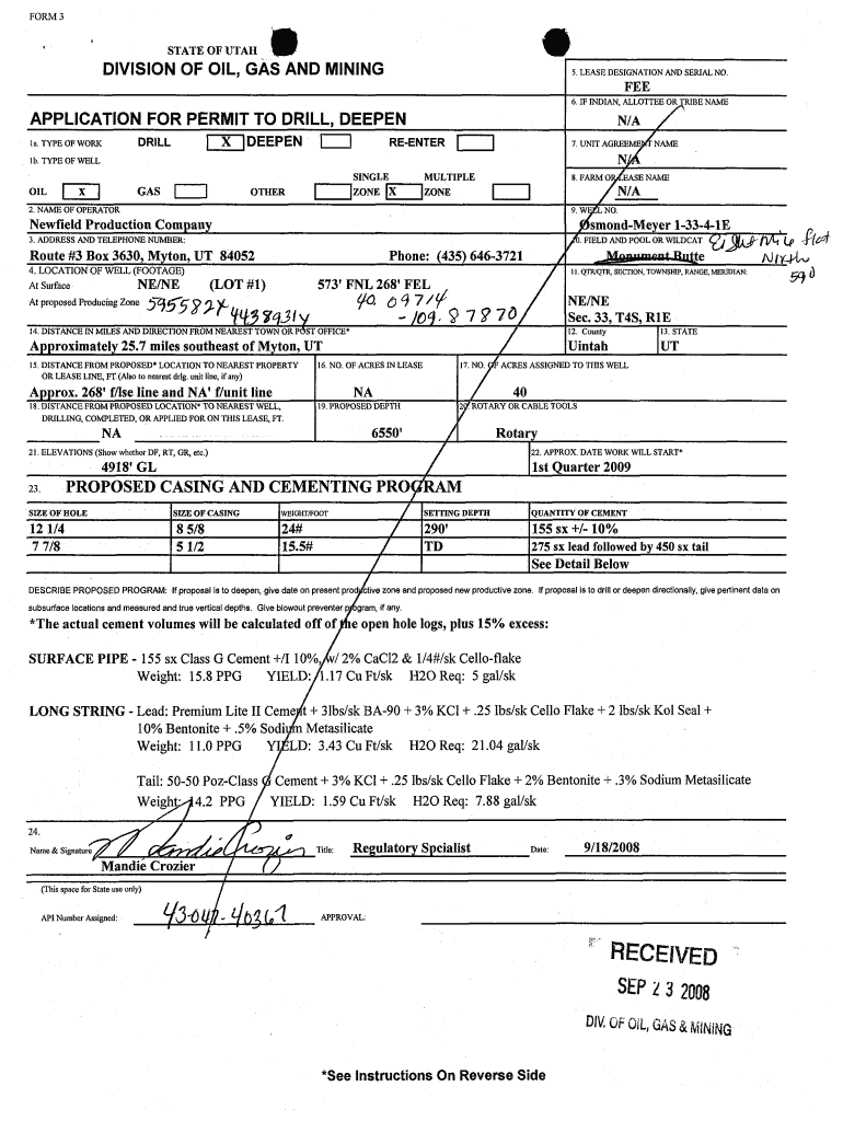 Fillable Online APPLICATION FOR PERMIT TO DRILL, DEEPEN Fax Email Print ...