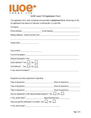 Fillable Online IUOE Local 115 Application Form Fax Email Print - pdfFiller