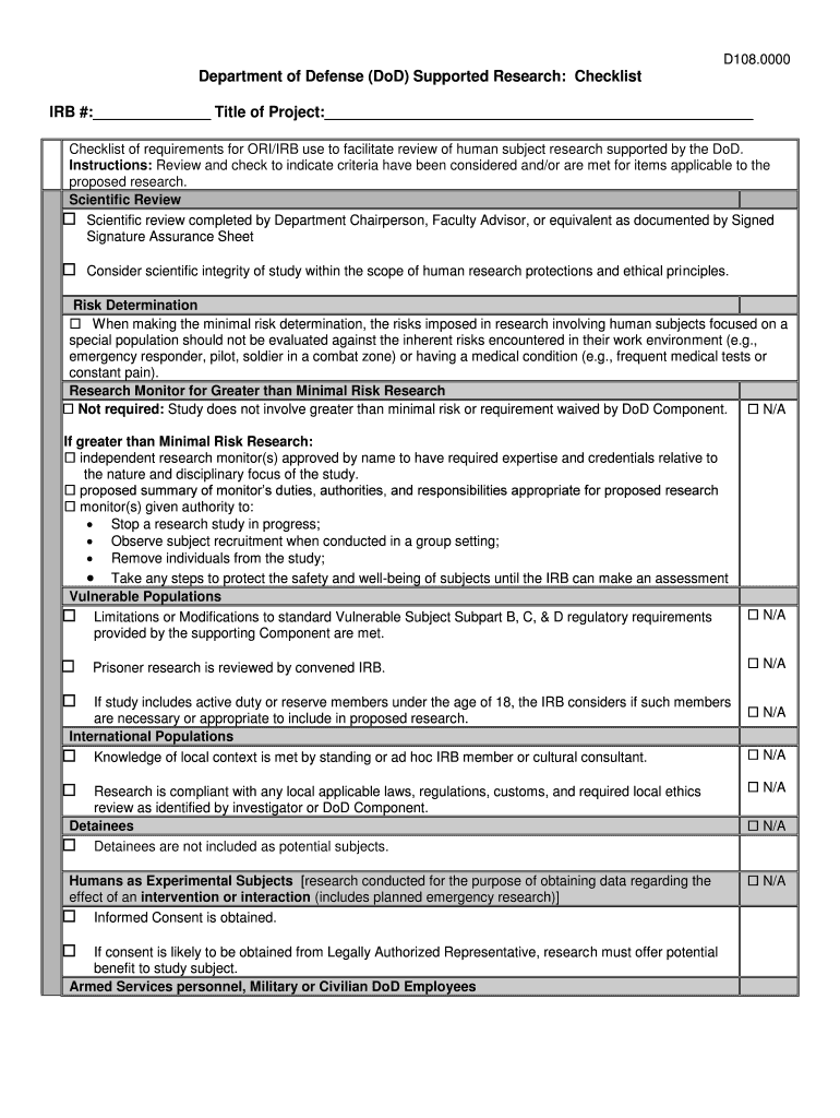 Fillable Online Department of Defense (DoD) Supported Research ...