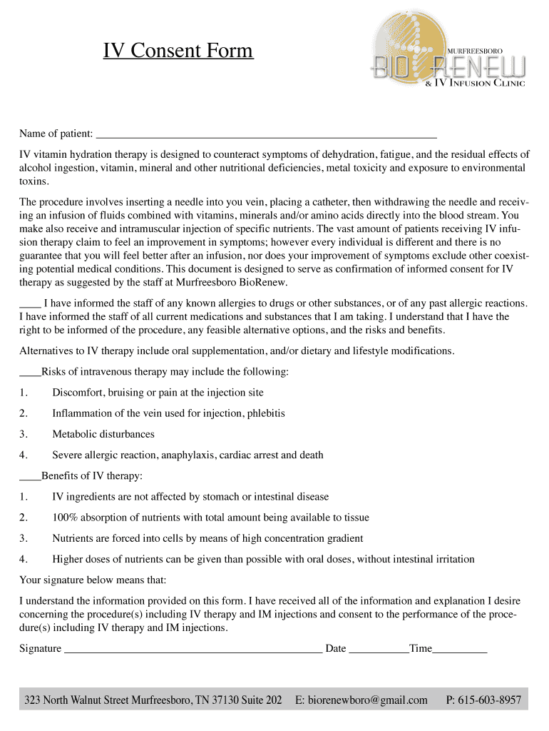 Fillable Online IV Consent Form. Images converted to PDF format. Fax ...