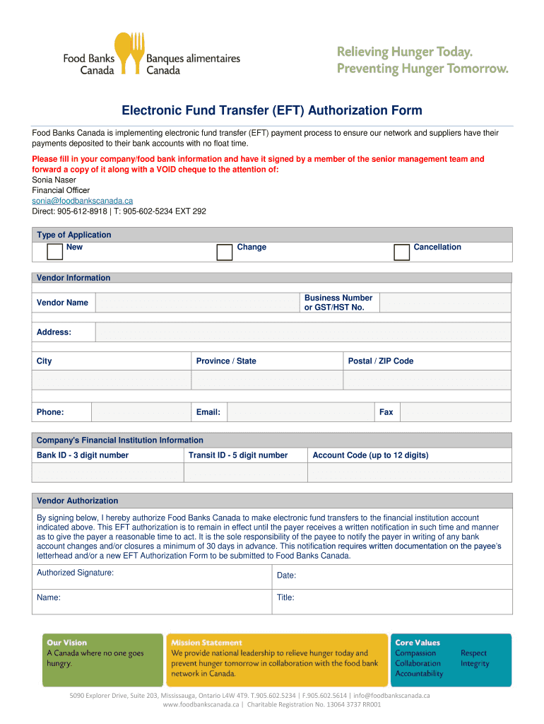 Fillable Online Electronic Fund Transfer (EFT) Authorization Form ...