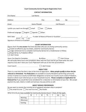 Fillable Online Court Community Service Program Registration Form ...