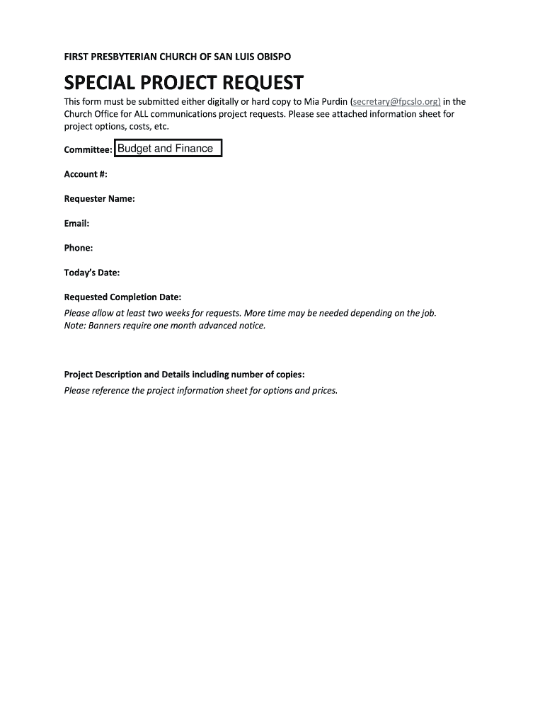 Fillable Online Special Project Request Form - First Presbyterian ...