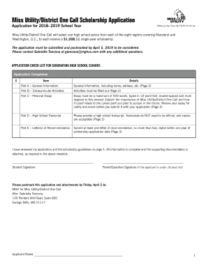Fillable Online Miss Utility/District One Call Scholarship Application ...
