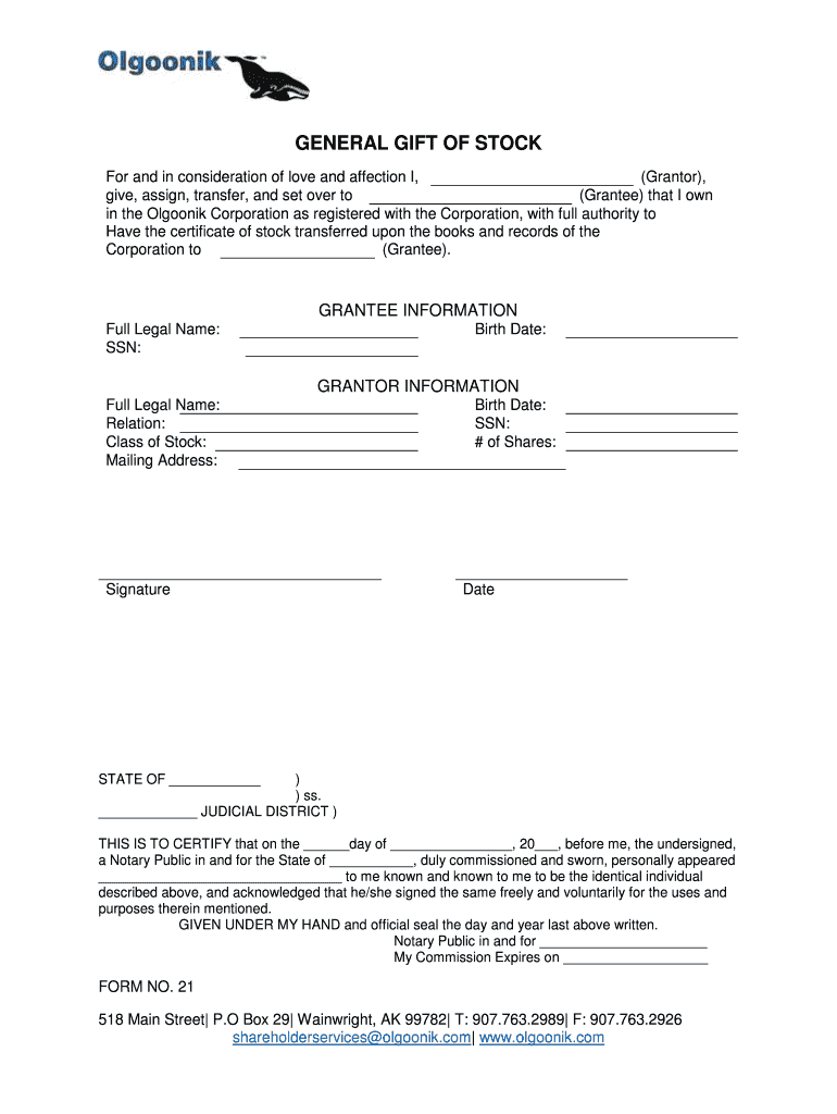 Fillable Online FORM NO. 21 OLGOONIK CORPORATION GENERAL GIFT ... Fax ...