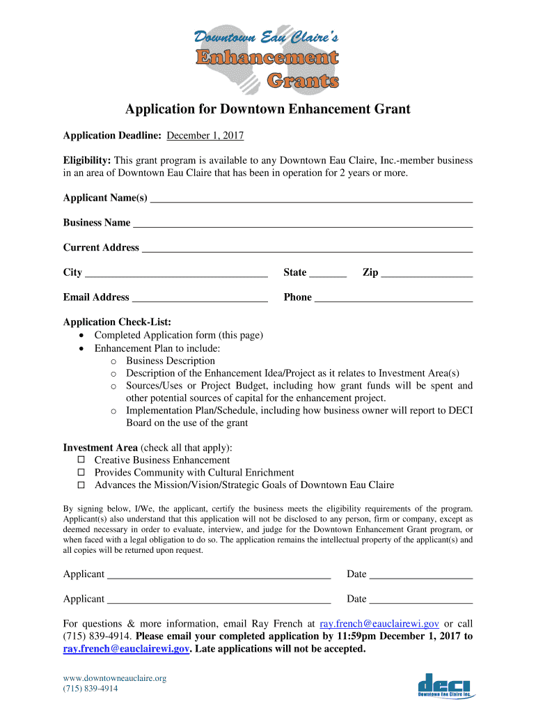 Fillable Online Application for Downtown Enhancement Grant Fax Email ...