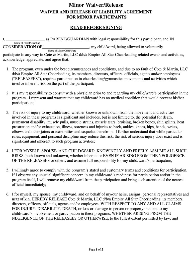 Fillable Online participant liability waiver & release form - Central ...