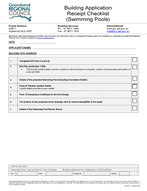 Fillable Online Building Application Receipt Checklist (Swimming Pools ...