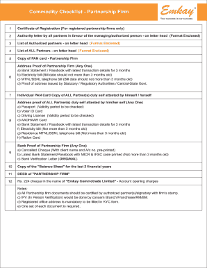 Fillable Online Commodity Checklist - Partnership Firm - Emkay Global Fax Email Print - pdfFiller