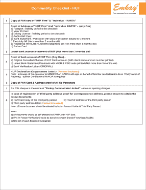 Fillable Online Commodity Checklist - HUF - Emkay Global Fax Email ...