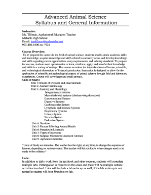 Fillable Online schools mabankisd Advanced Animal Science Syllabus and ...