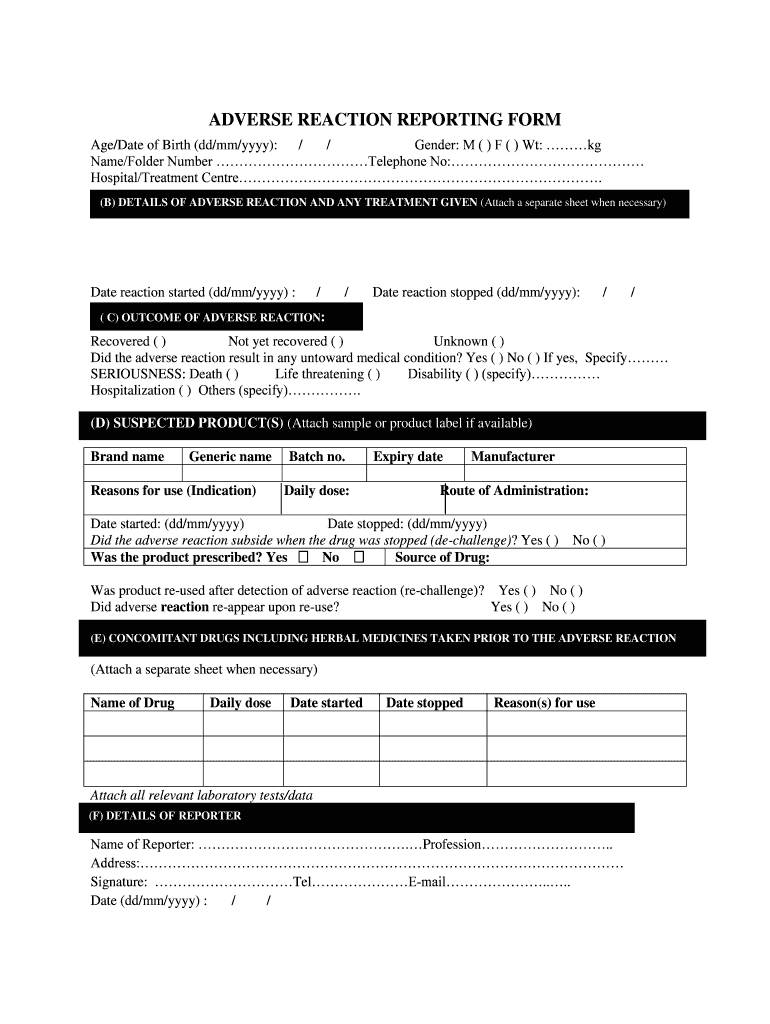 Adverse Drug Reaction Form - Fill Online, Printable, Fillable, Blank ...