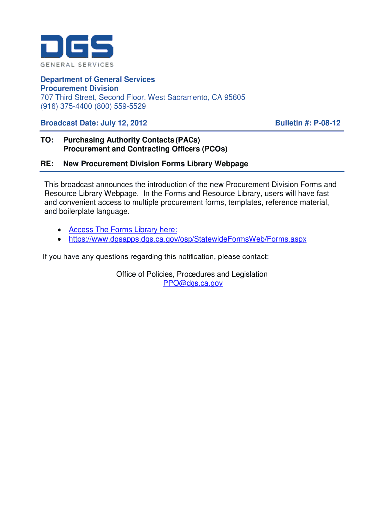 Fillable Online Department of General Services Procurement Division ...