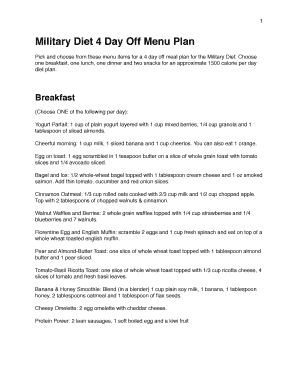 Fillable Online Four day off Menu Plan - Military Diet - What is the ...