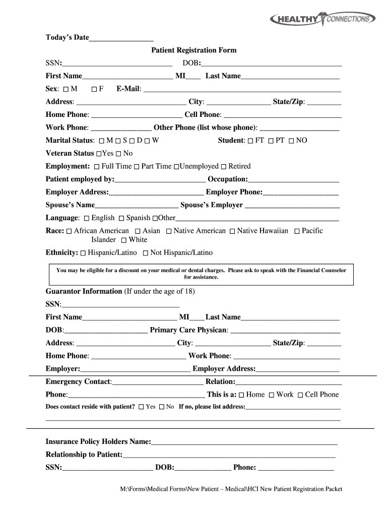 Fillable Online PATIENT REGISTRATION FORM Welcome to our practice! Fax ...