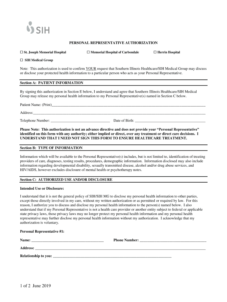 Personal Representative Authorization Form - Blank Fillable Template ...