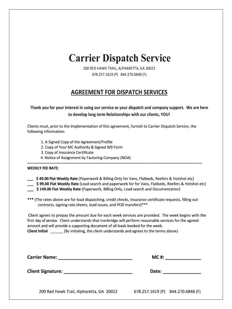 Dispatcher Contract Template Fill Online Printable Fillable Blank 