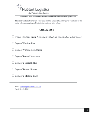 Fillable Online CHECK LIST Owner Operator Lease Agreement (filled out ...
