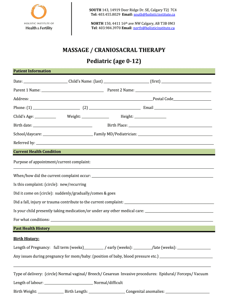 Fillable Online Fillable Online CHIROPRACTIC PEDIATRIC INTAKE FORM ...