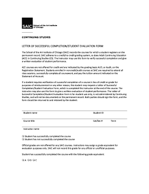 Fillable Online letter of successful completion/student evaluation form ...