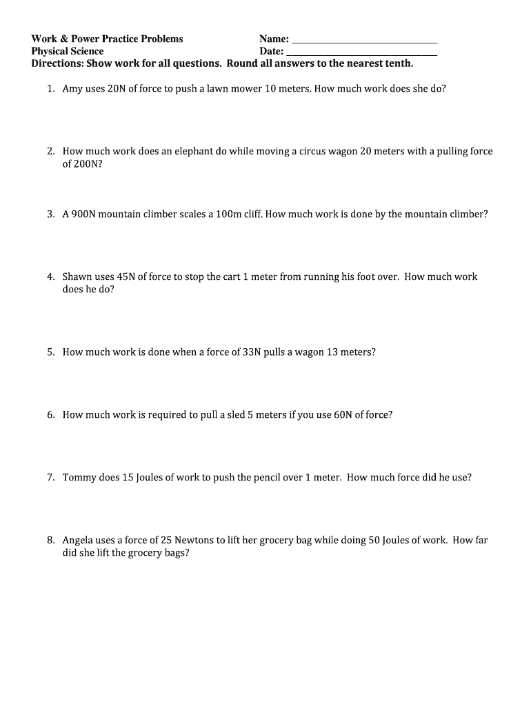 Work Practice Problems Worksheet Answer Key Fill Online Printable 