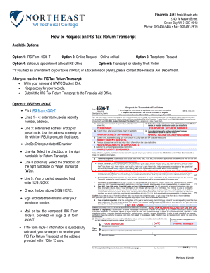 Fillable Online How to Request an IRS Tax Return Transcript - nwtc.edu ...