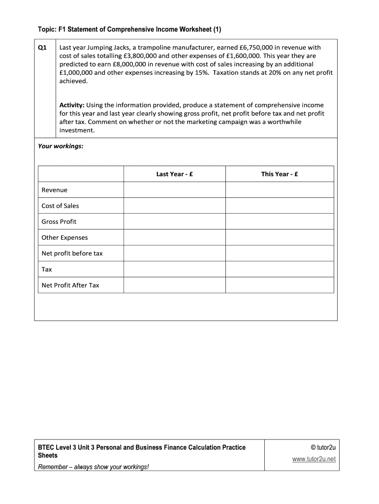 Fillable Online Worksheet Template Example Fax Email Print - pdfFiller