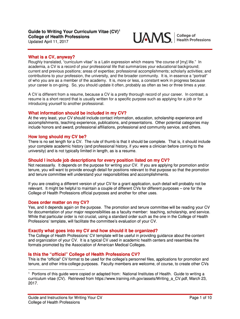 Fillable Online healthprofessions uams Guide to Writing a CURRICULUM ...