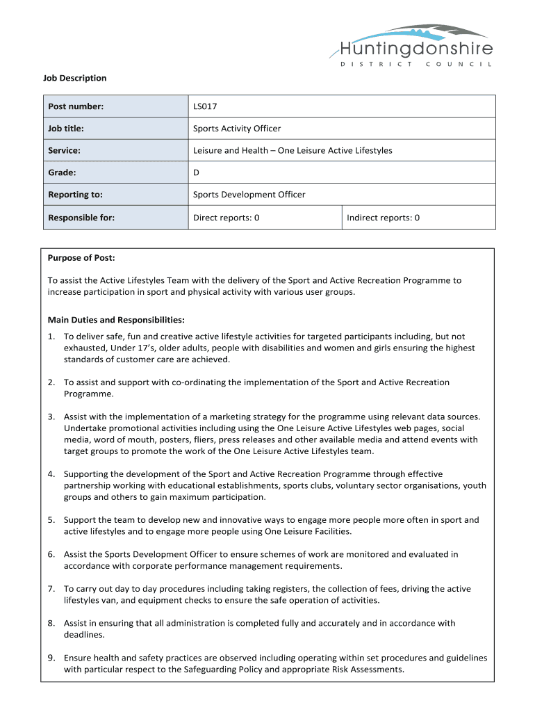 Fillable Online Job Description & Person Specification Template Fax ...