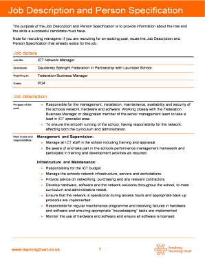 Fillable Online Job Descriptions and Person Specifications - Human ...