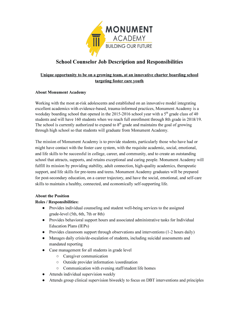 Fillable Online School Counselor Job Description Sample Template ...