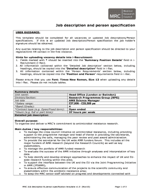 Fillable Online Job description and person specification template ...