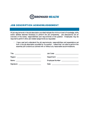 Fillable Online job description acknowledgement - Broward Health ...