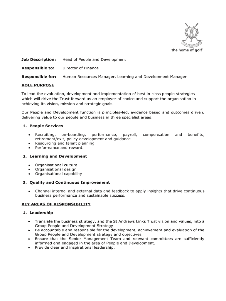 Fillable Online Job Description: Head of People and Development ... Fax ...