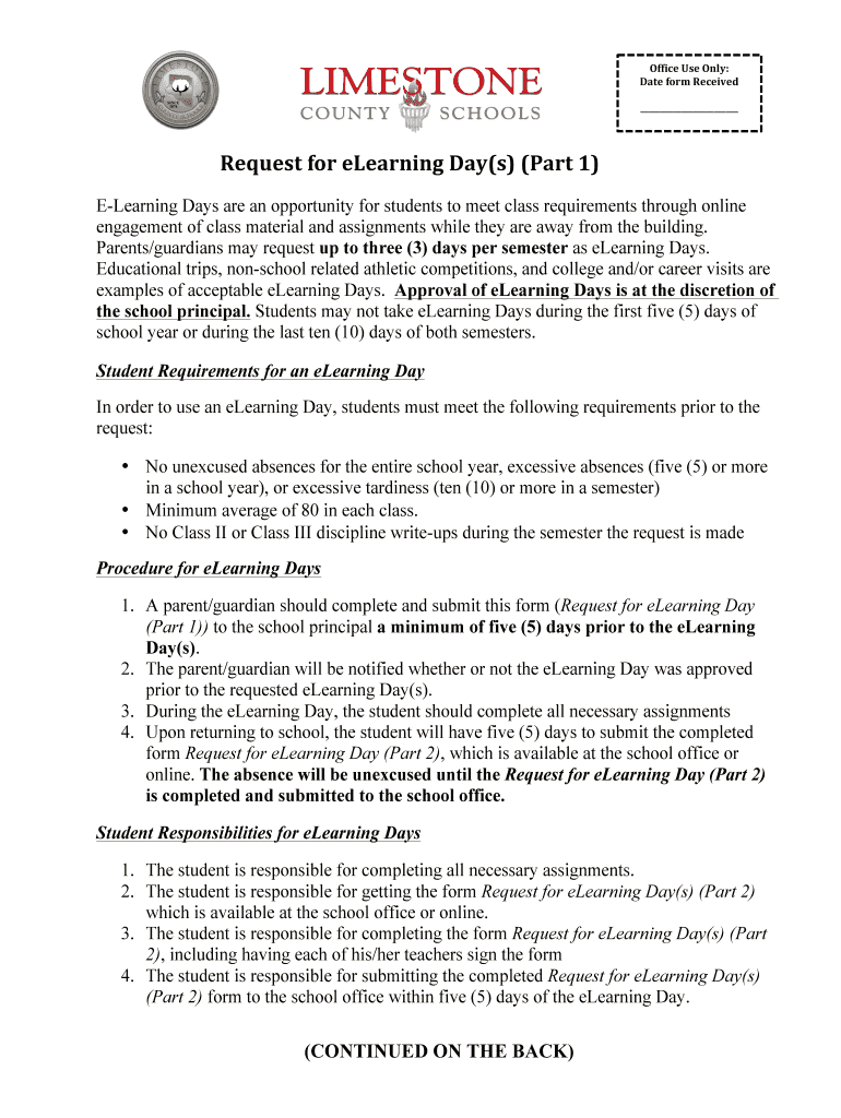 Fillable Online eLearning Day Request Part 1 - updated.docx Fax Email ...