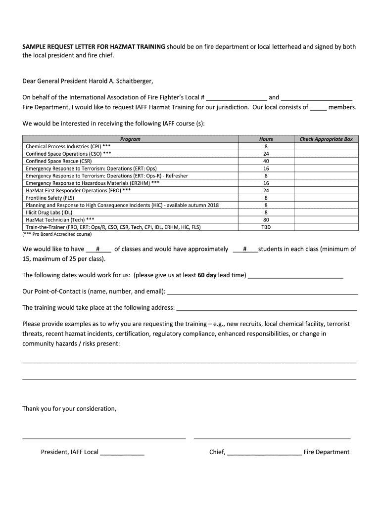 Fillable Online services prod iaff SAMPLE REQUEST LETTER FOR HAZMAT ...