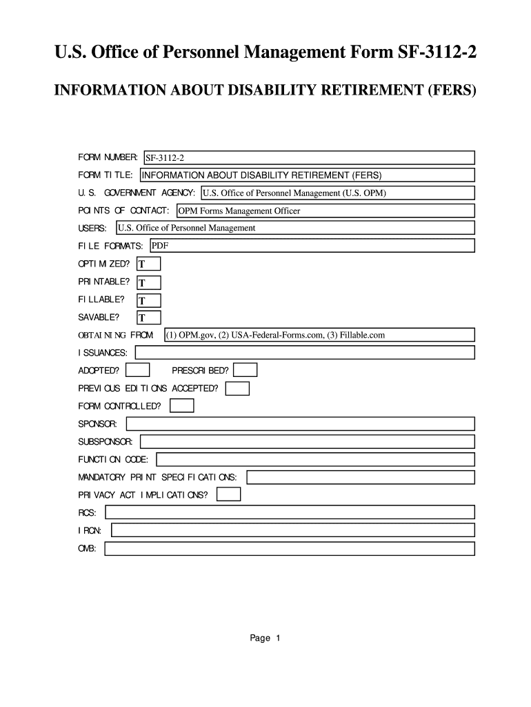 Fillable Online U.S. Office of Personnel Management Form SF-3112-2 ...